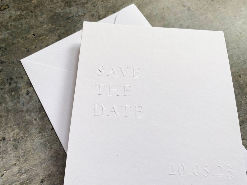 Embossed Save the Date Card: Minimalist Letterpress Wedding Invitation ...