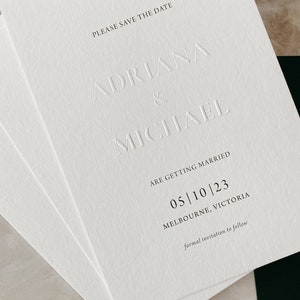Blind Emboss Save the Date, Modern Letterpress Wedding Invitation ...