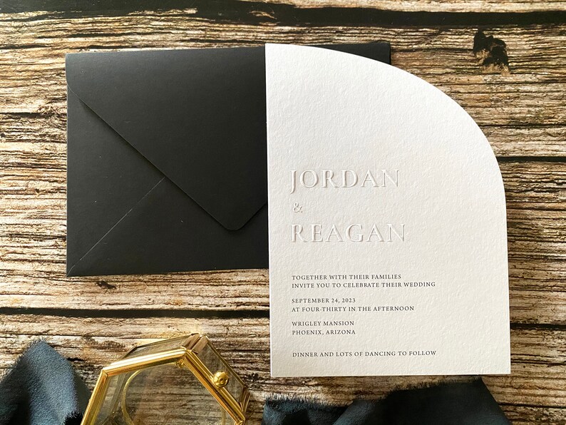 Minimal Emboss Wedding Invitation Modern Letterpress Arch - Etsy
