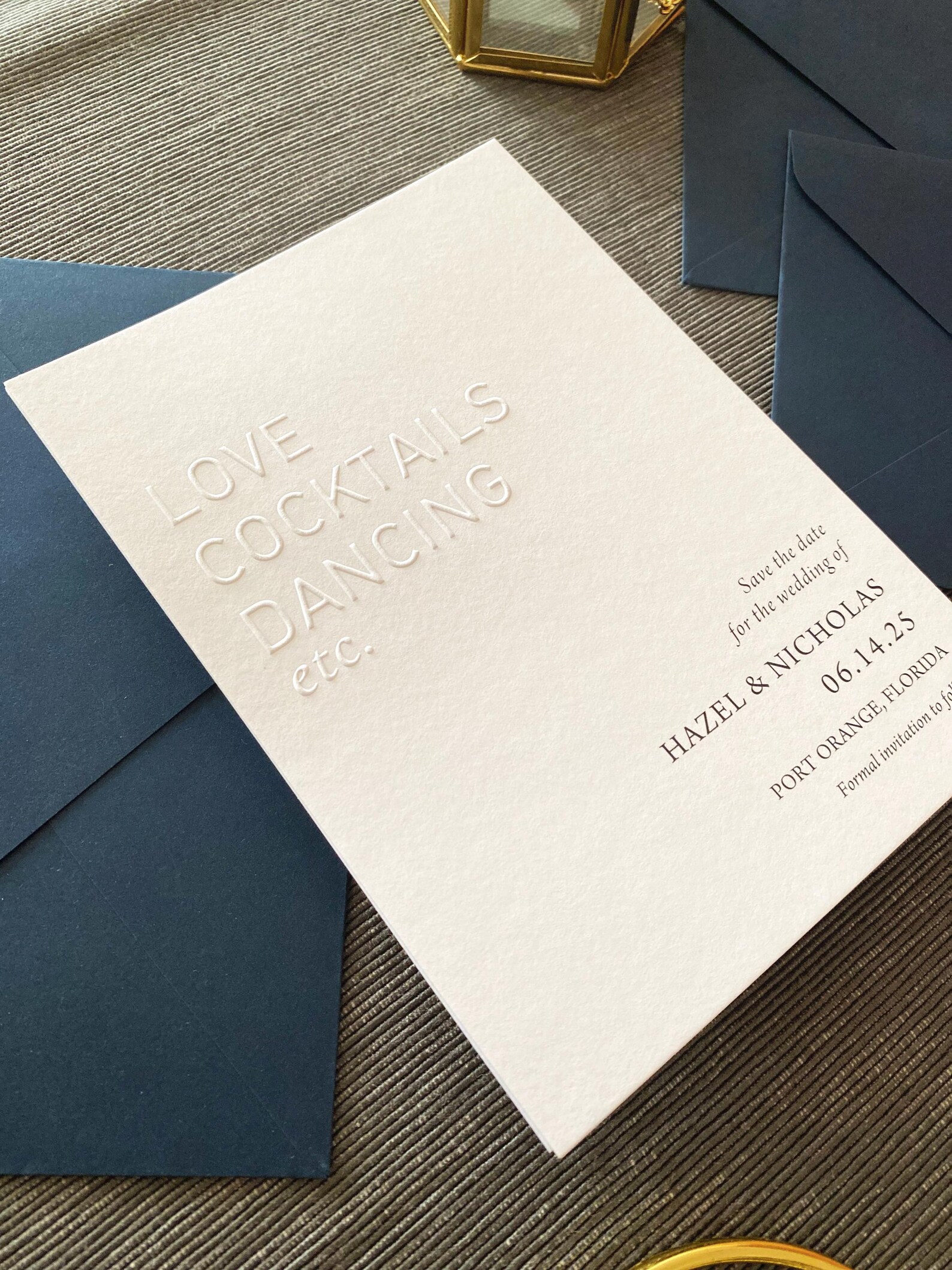Blind Embossed Save the Date Card, Minimalist Luxury Wedding ...