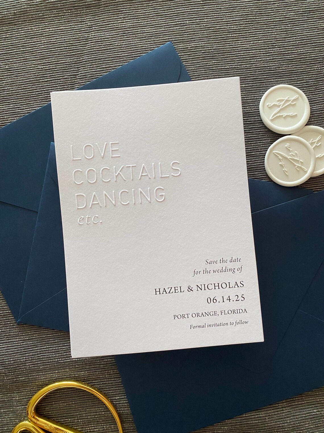 Blind Embossed Save the Date Card, Minimalist Luxury Wedding ...