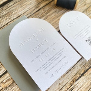 Minimal Arch Emboss Wedding Invitation, Modern Letterpress Arch Invite, Arch Embossed Rsvp Card ...