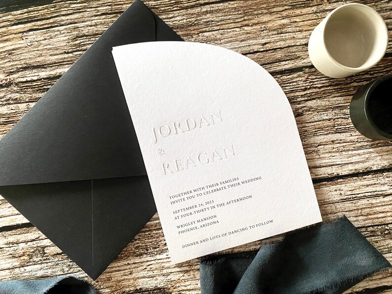 Minimal Emboss Wedding Invitation Modern Letterpress Arch - Etsy