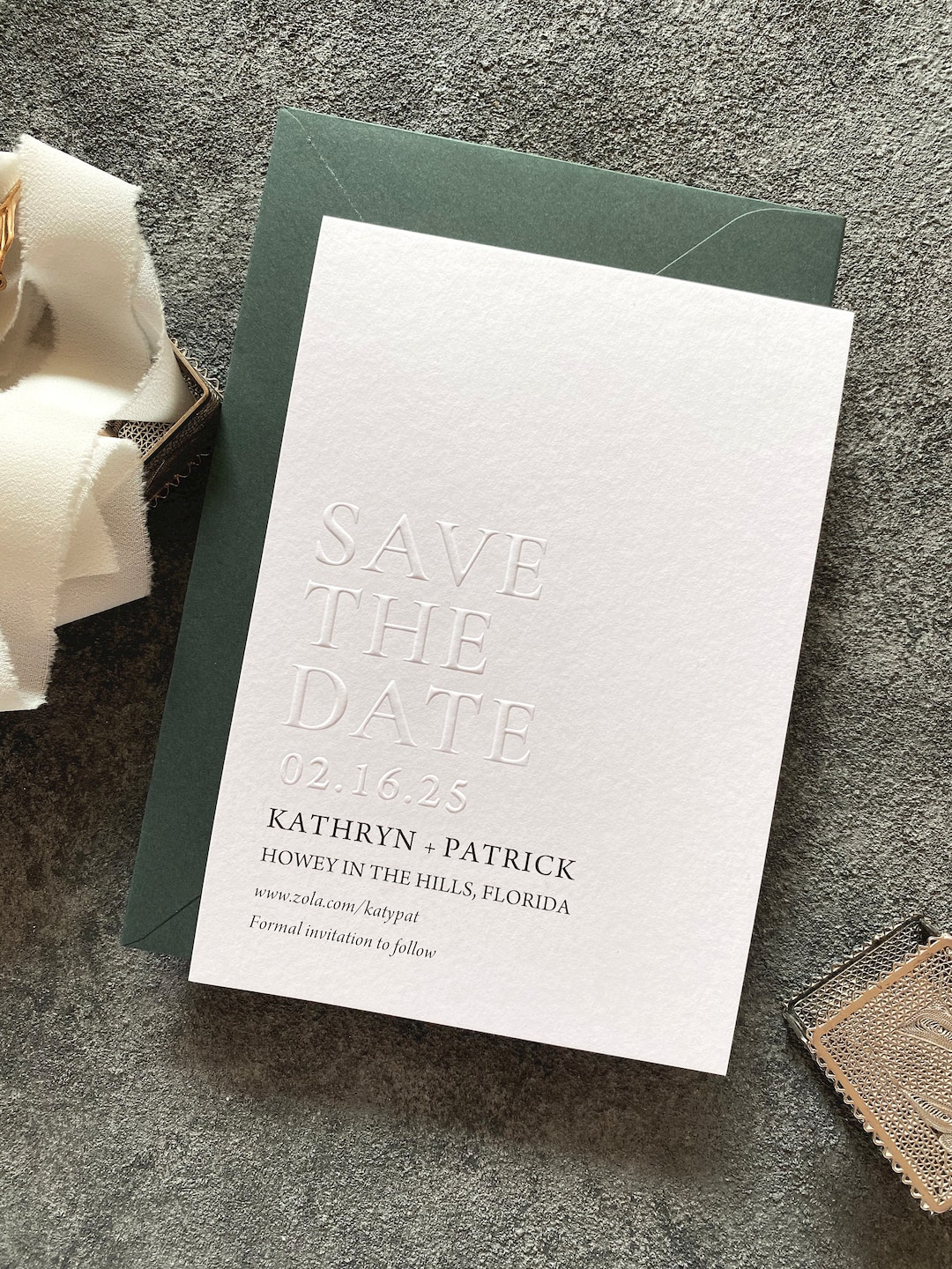 Emboss Save the Date Card, Modern Minimal Letterpress Wedding ...