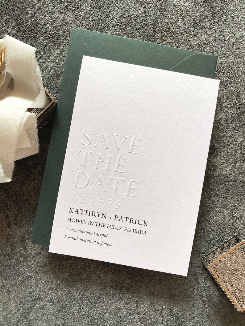Emboss Save the Date Card, Modern Embossed Invitation - Etsy