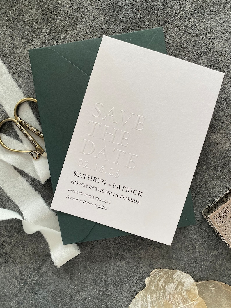Emboss Save the Date Card, Modern Embossed Invitation - Etsy