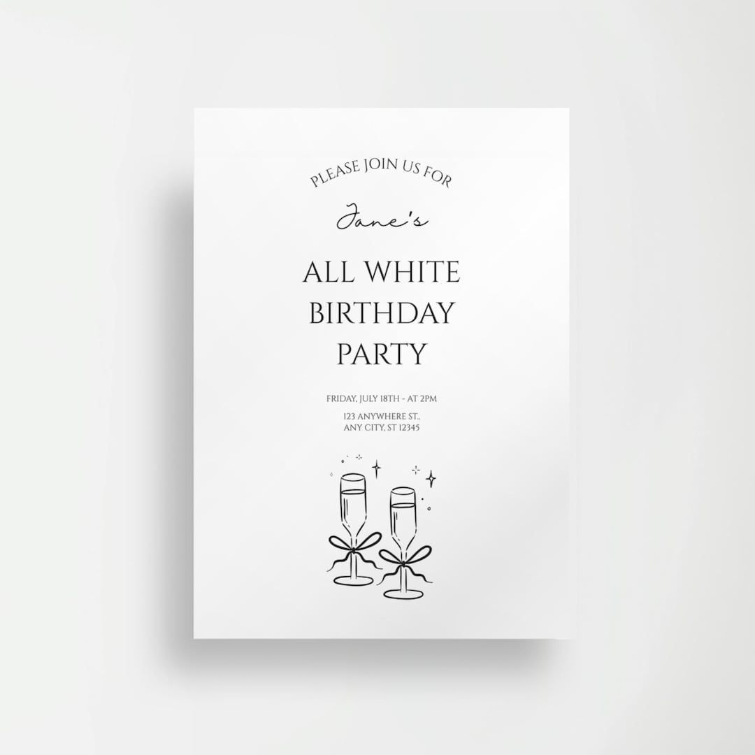 Classy White Birthday Invitation Template: Editable Canva Design (5x7 ...
