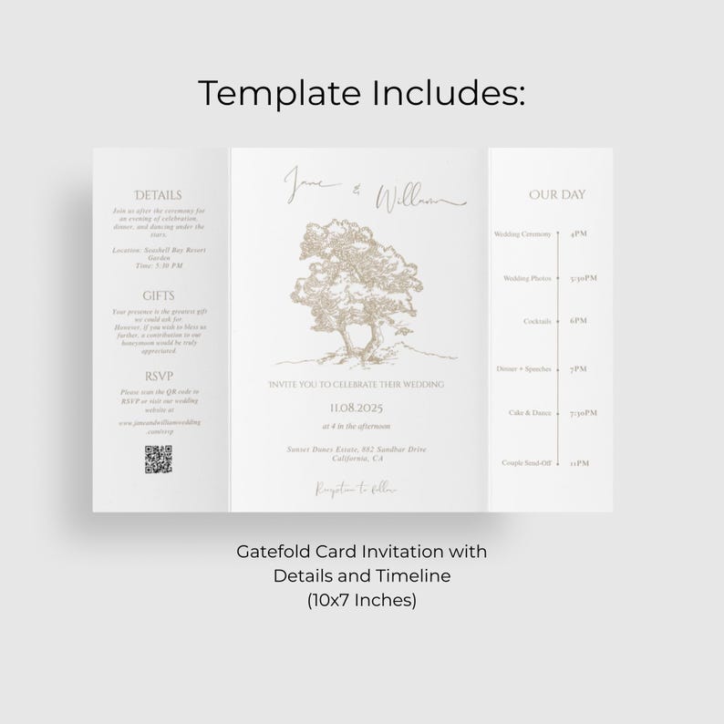 Editable Gatefold Minimalist Tree Wedding Invitation Template ...