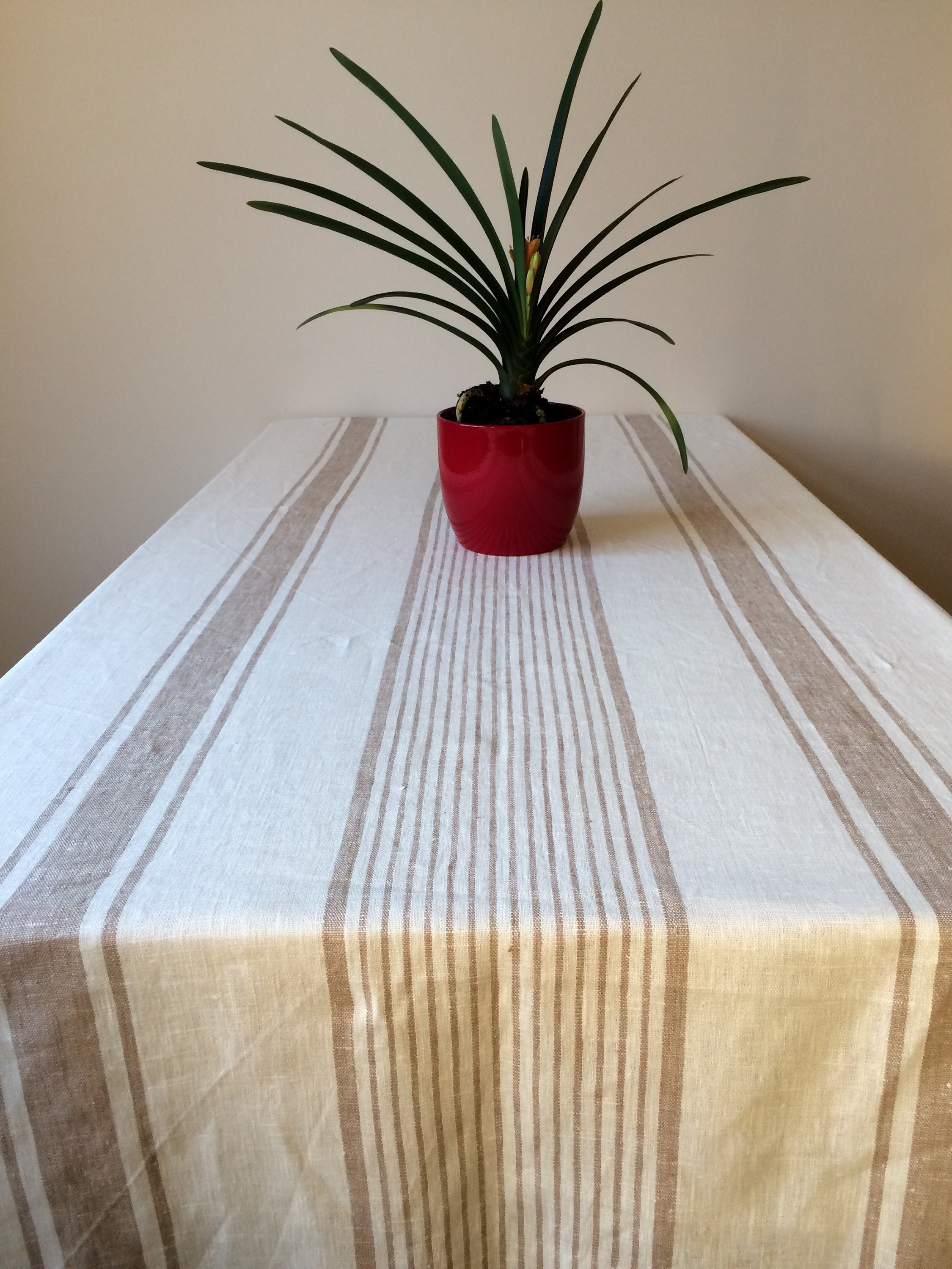 Linen Tablecloth Beige Striped Table Cloth Square | Etsy