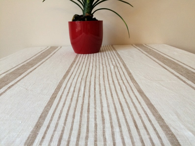 Linen Tablecloth Beige Striped Table Cloth Square | Etsy