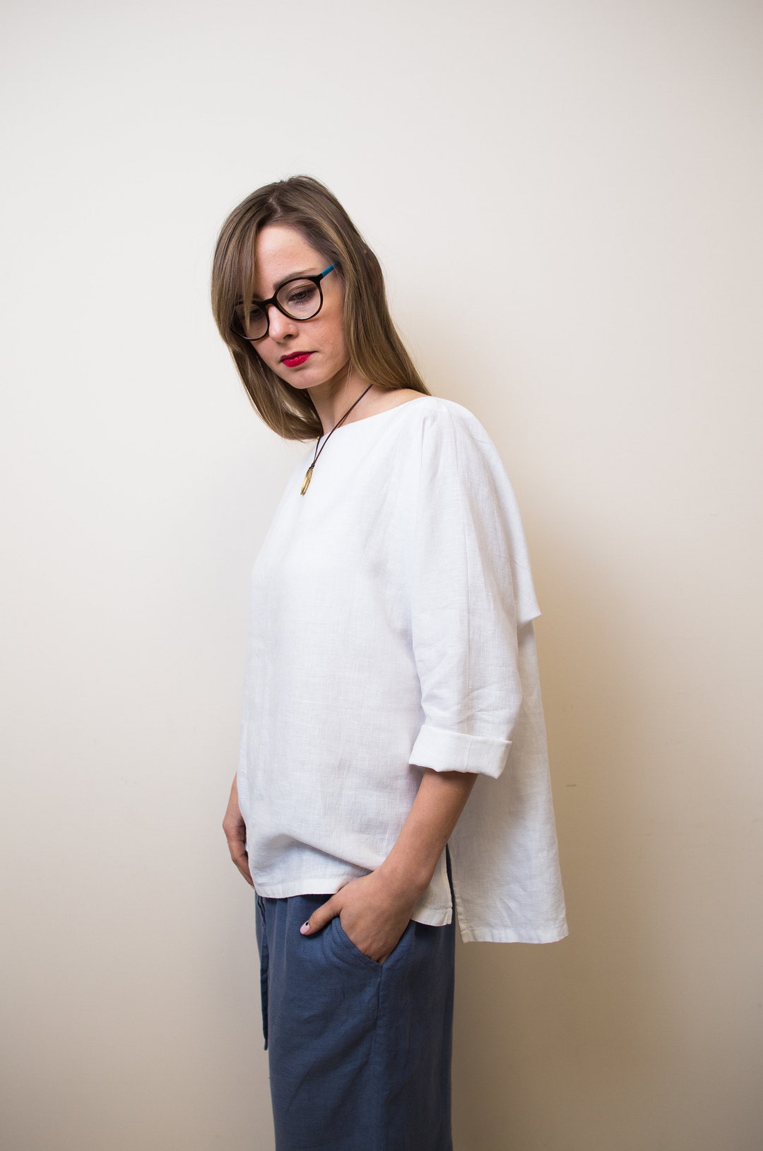 Loose White Linen Tunic: Handmade European Linen Blouse - Etsy