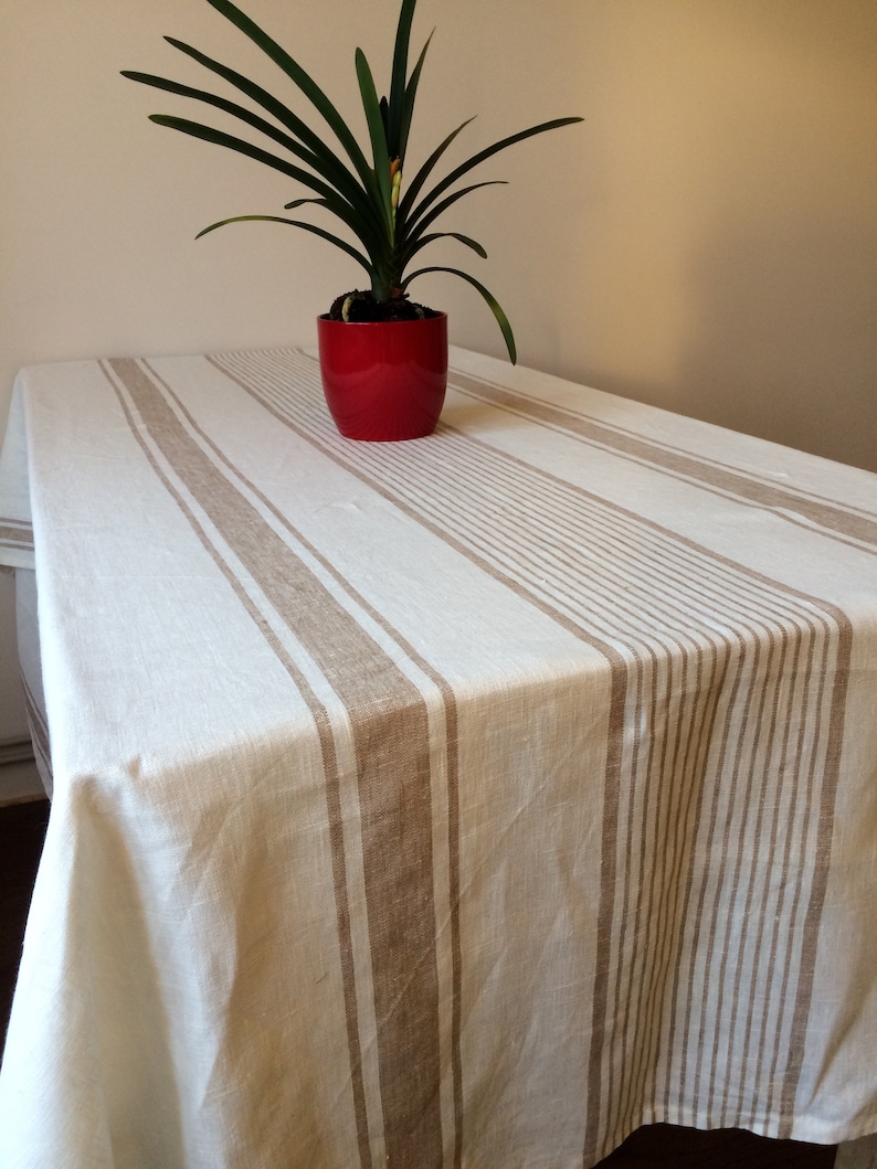 Linen Tablecloth Beige Striped Table Cloth Square - Etsy