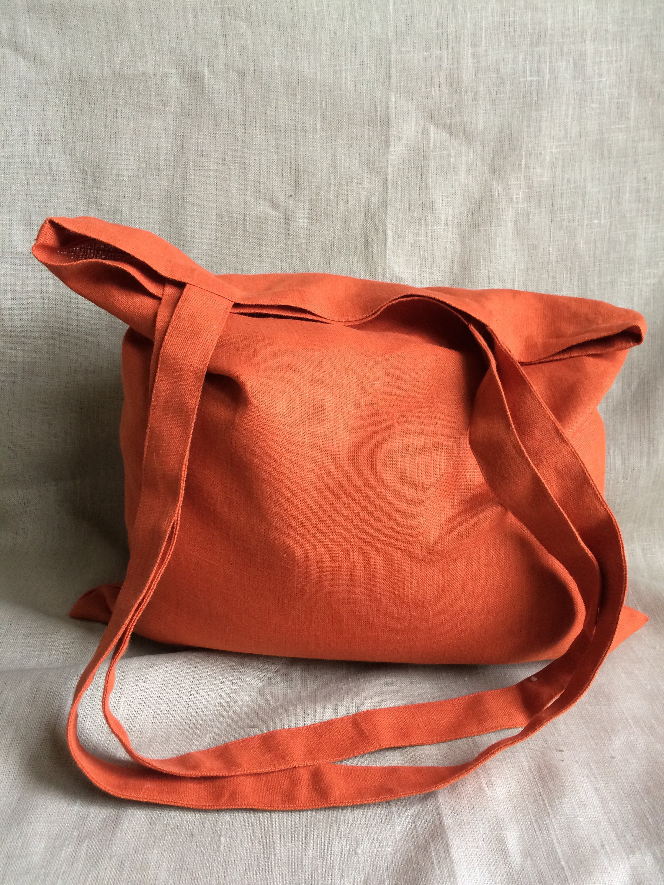 Tote Bag, Linen Shopping Bag, Market Bag, Orange Color Tote Bag, Linen ...
