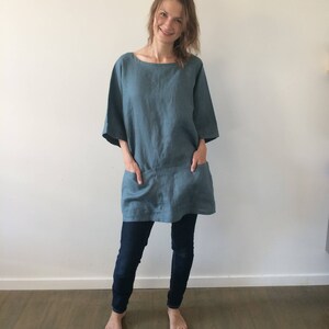 Blue Green Linen Tunic: Handmade European Linen Summer Top - Etsy