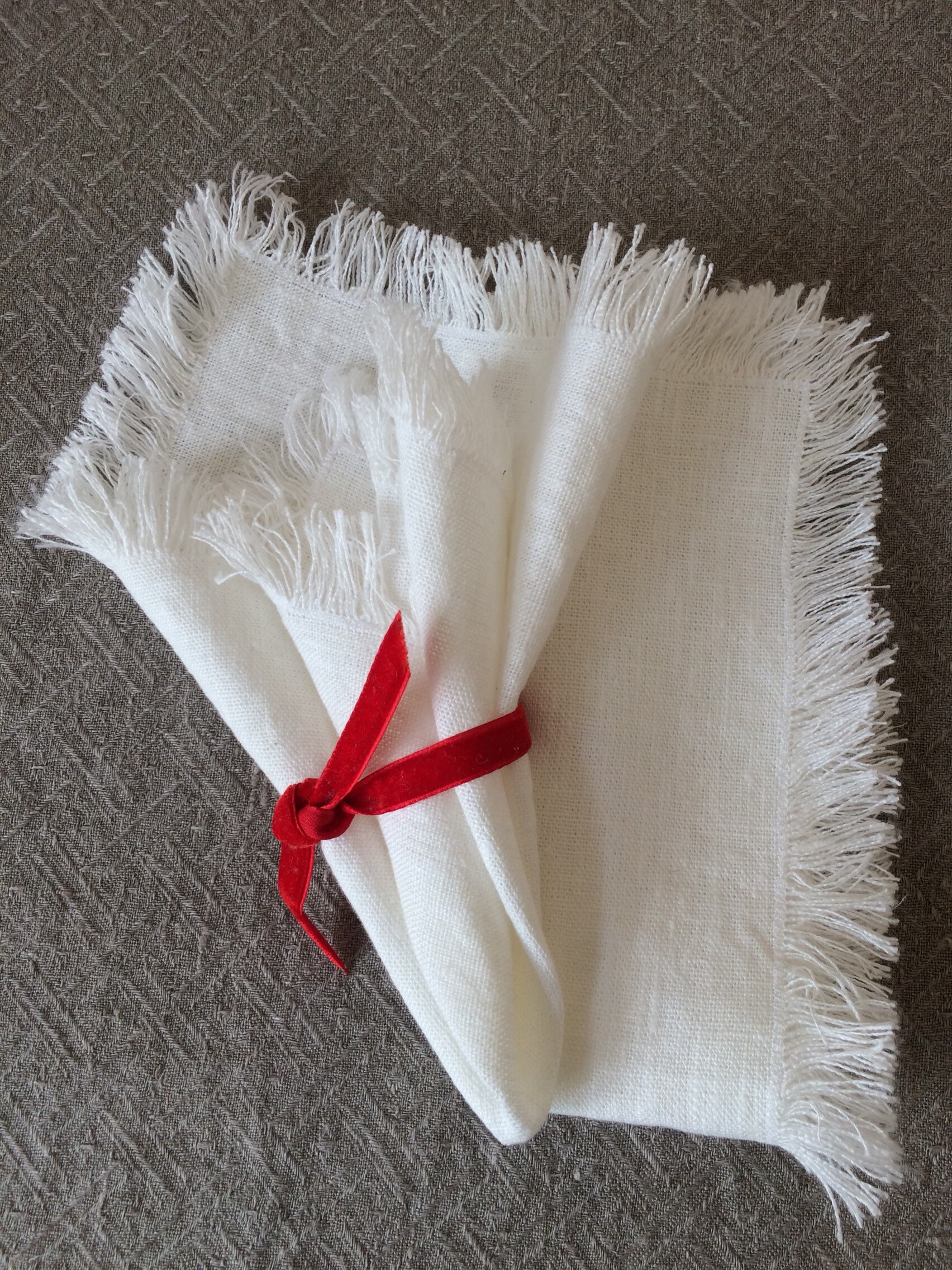 Set of Off White Napkins with Fringes, Light Linen Napkins, Off White ...