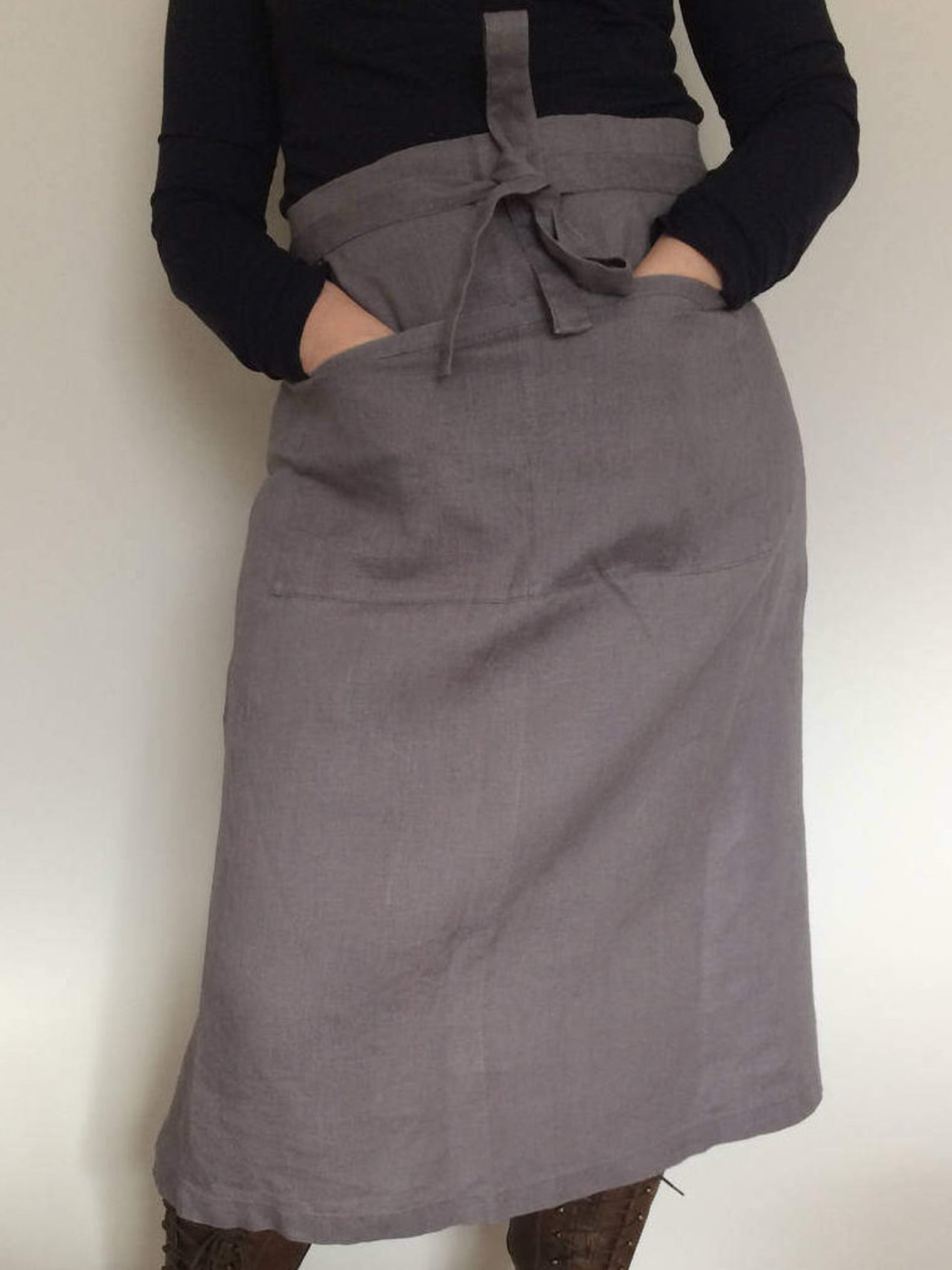 Long Linen Apron Long Gray Womens Apron Linen Apron Mens - Etsy