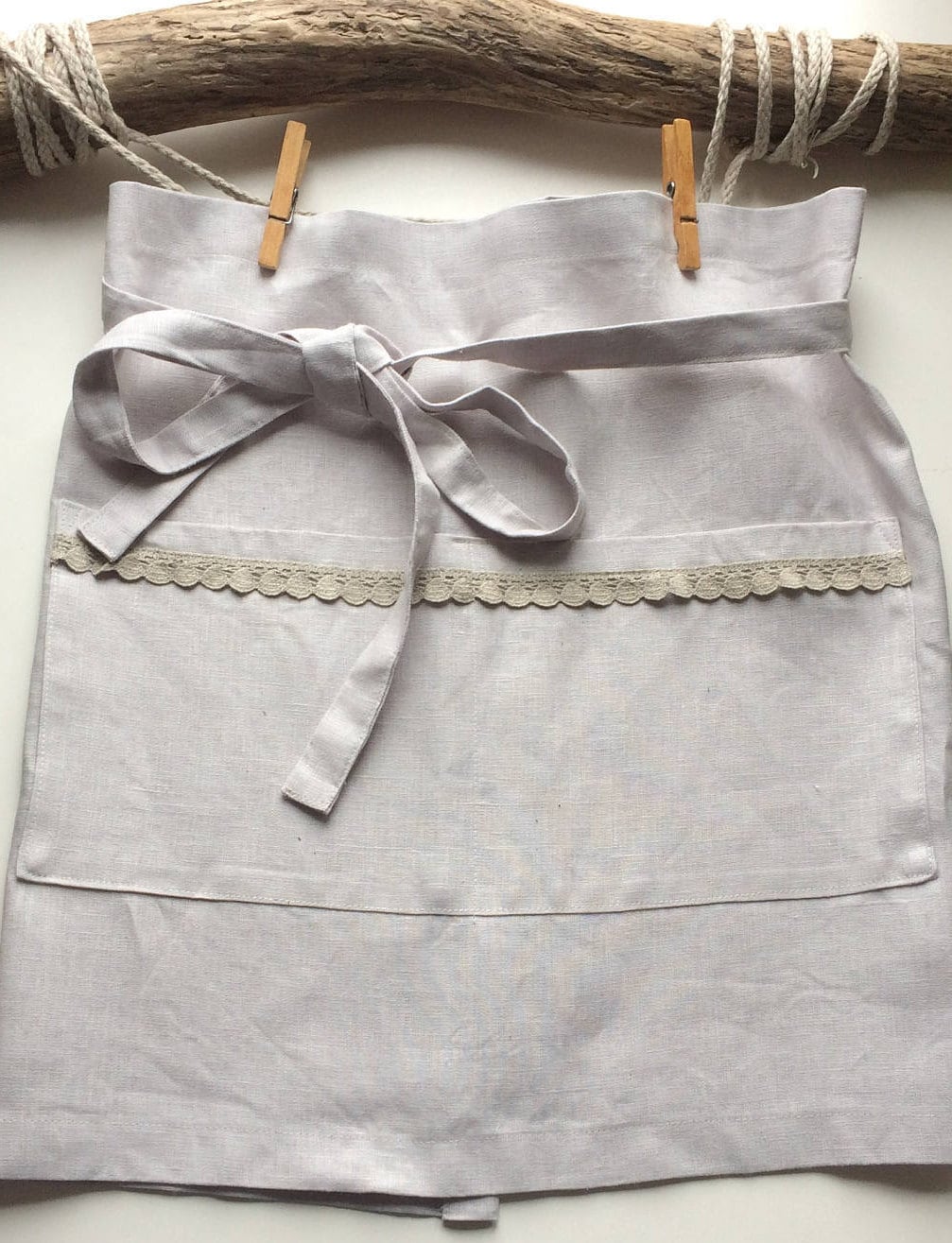 Light Gray apron, Linen Half Apron with Front Pockets, Cafe Apron with ...