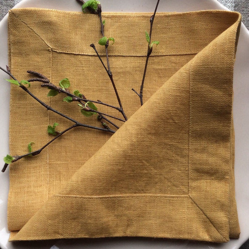 Linen Spring Napkins, Mustard Linen Napkins, Natural Flax Napkins ...