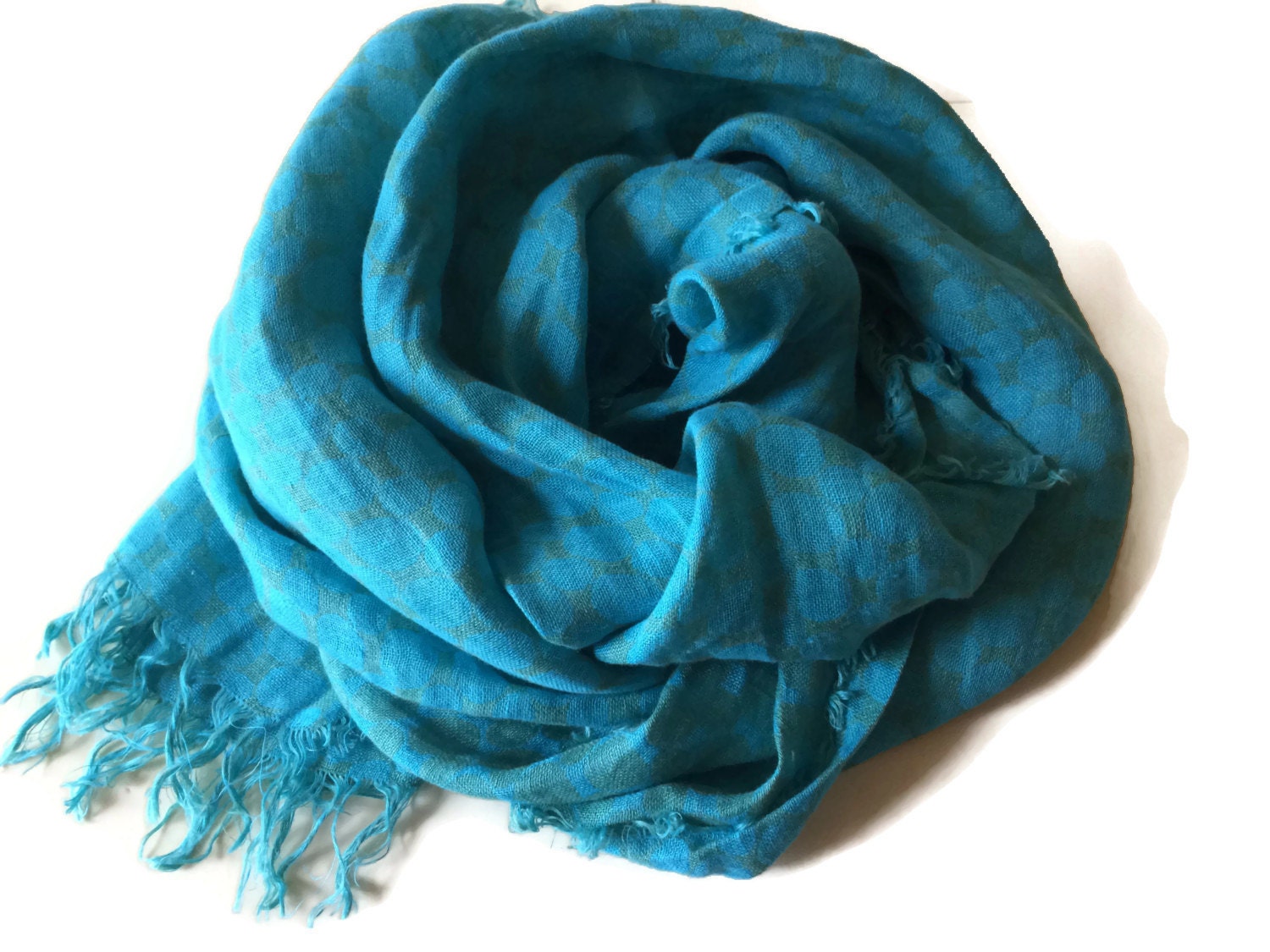 Ready to Ship, Bright Linen Scarf, Green and Blue Scarf, Autumn 2016 ...