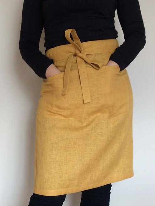 Linen Apron, Dark Yellow Womens Apron, Mustard Yellow Linen Apron, Mens ...