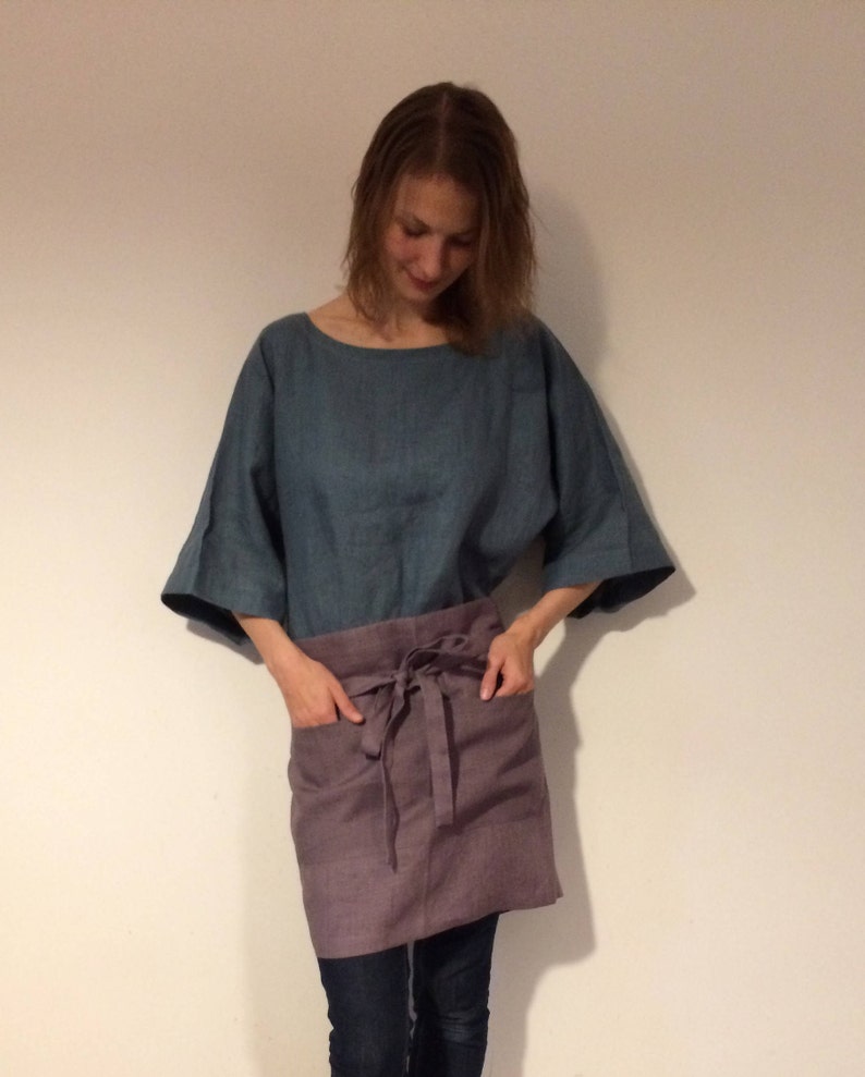 Gray Cafe Apron Short Apron Linen Half Apron Womens Apron | Etsy