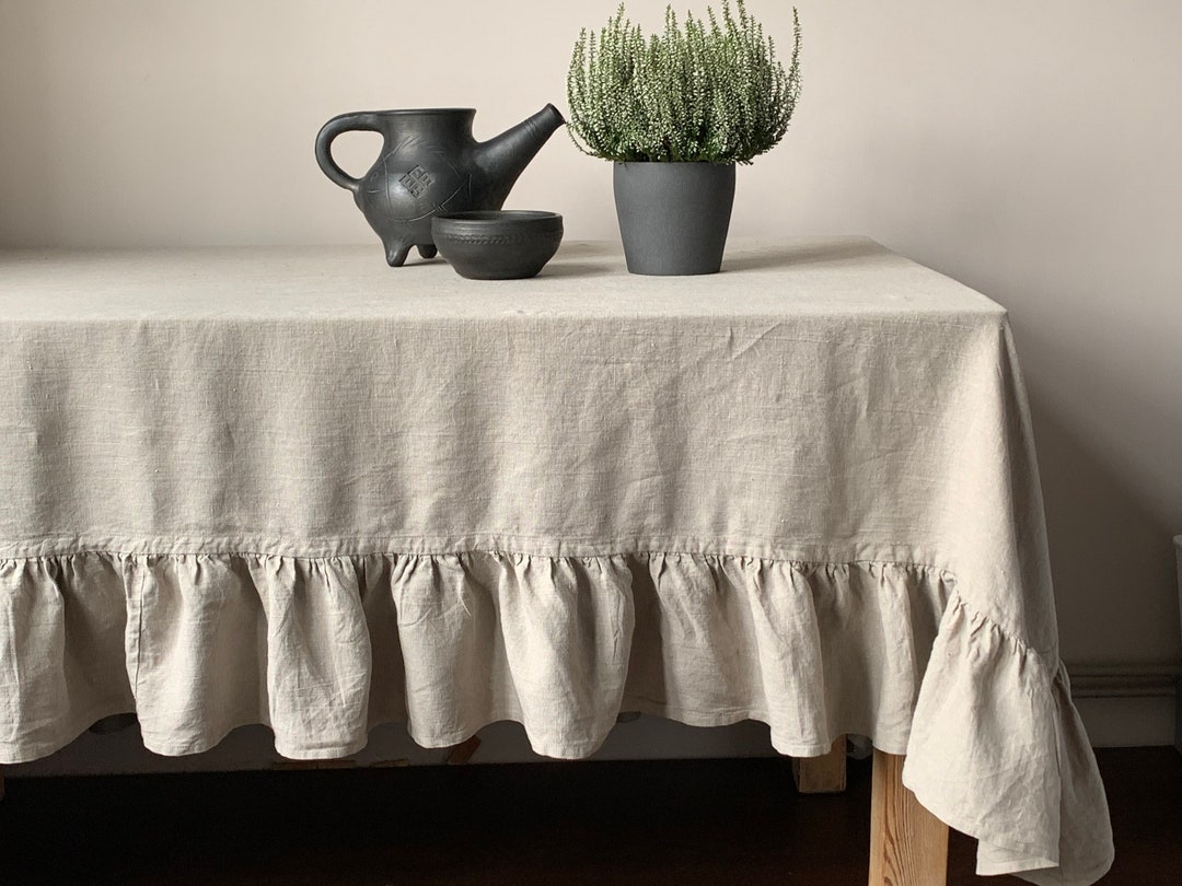 Linen Tablecloth With Ruffles, Ruffle Tablecloth, Wide Tablecloth ...