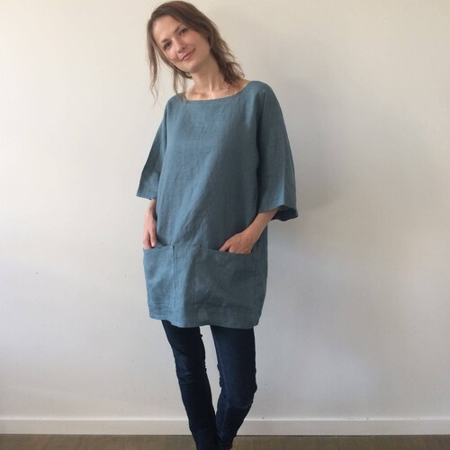 Blue Linen Tunic Plus Size Tunic Top Linen Tunic for Women - Etsy