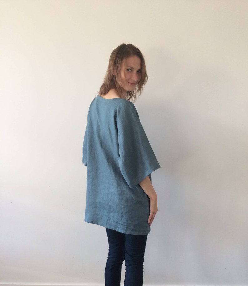Blue Green Linen Tunic: Handmade European Linen Summer Top - Etsy