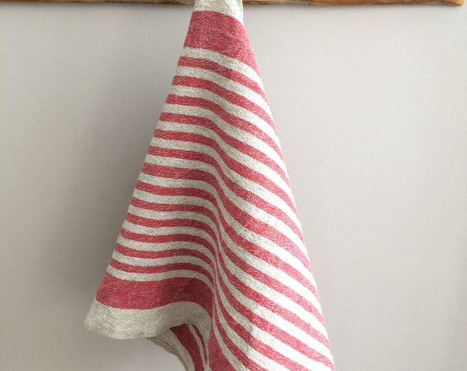 Striped Kitchen Towel, Linen Tea Towel, Handmade Linen Dish Towel, Red ...