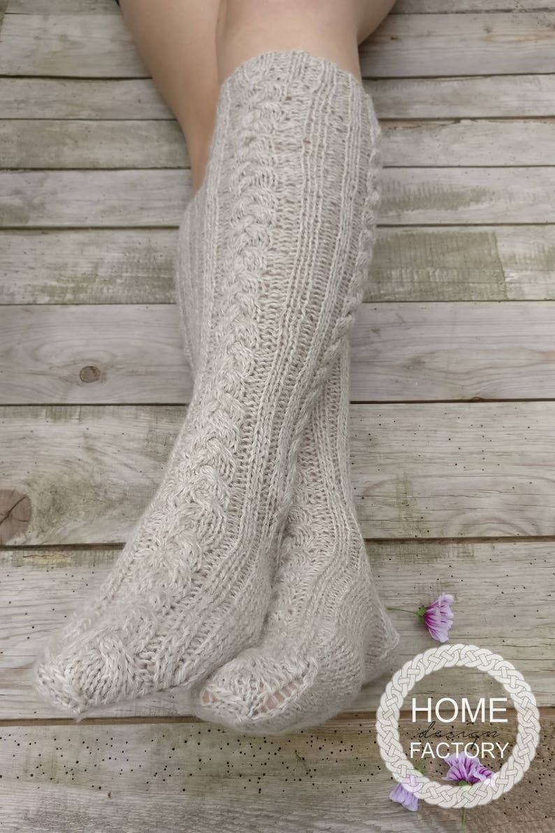 Knee Long Merino Wool Hand Knitted Socks, Unisex Natural Wool Hand ...