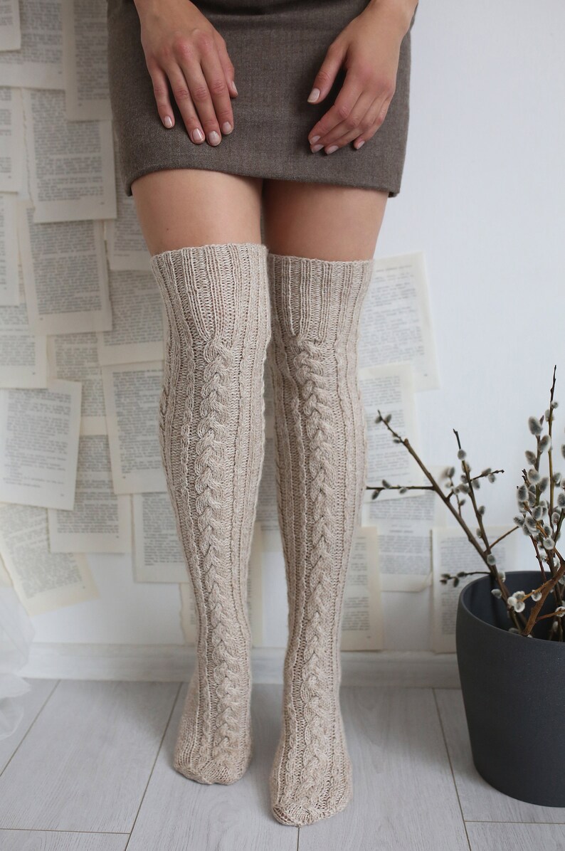 Over Knee Long Merino Wool Socks, Long Hand Knit Socks, Extra Long ...