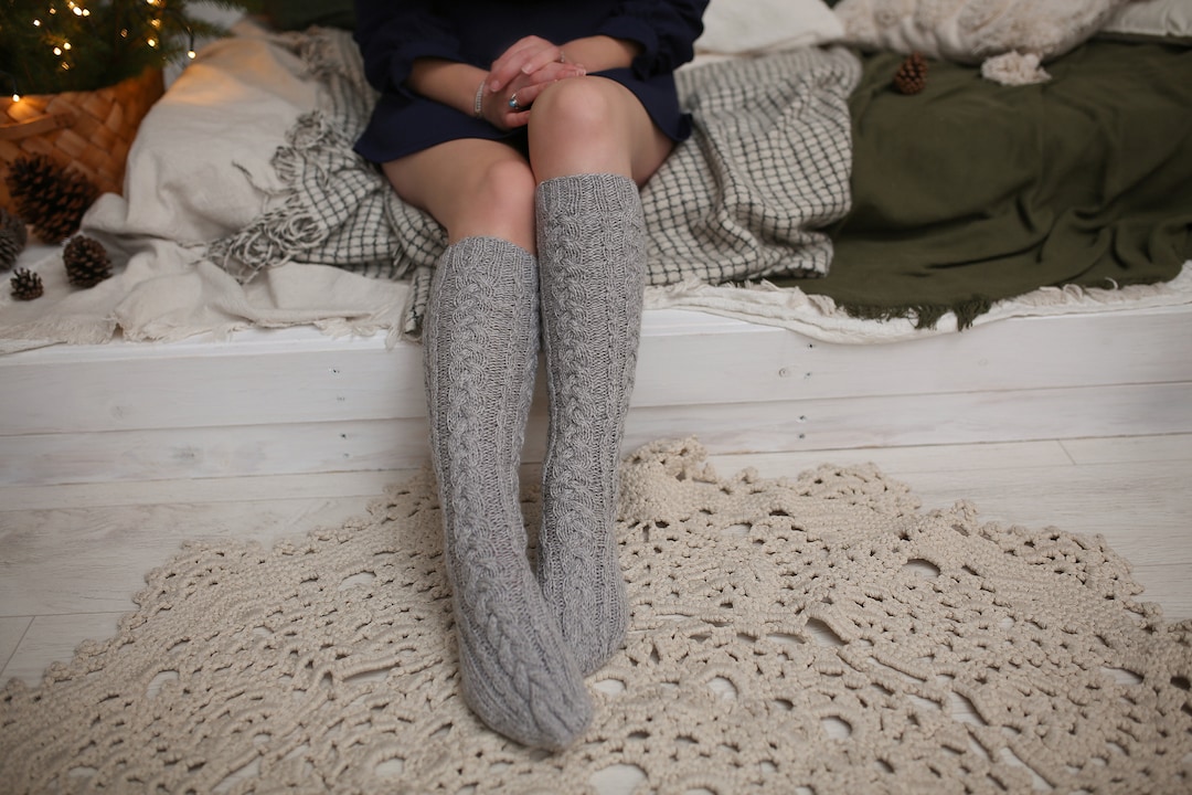 Woolen Stockings, Hand Knitted Merino Wool Knee Socks, Gift for ...