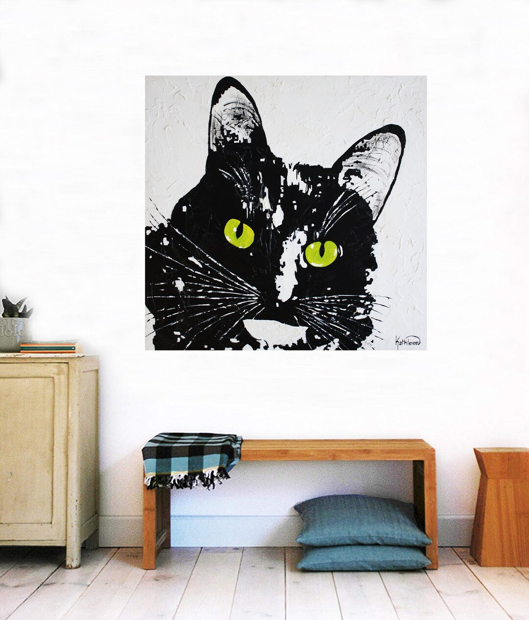 Black Cat Art Original Painting on Canvas, Cat Painting Portrait, Cat ...