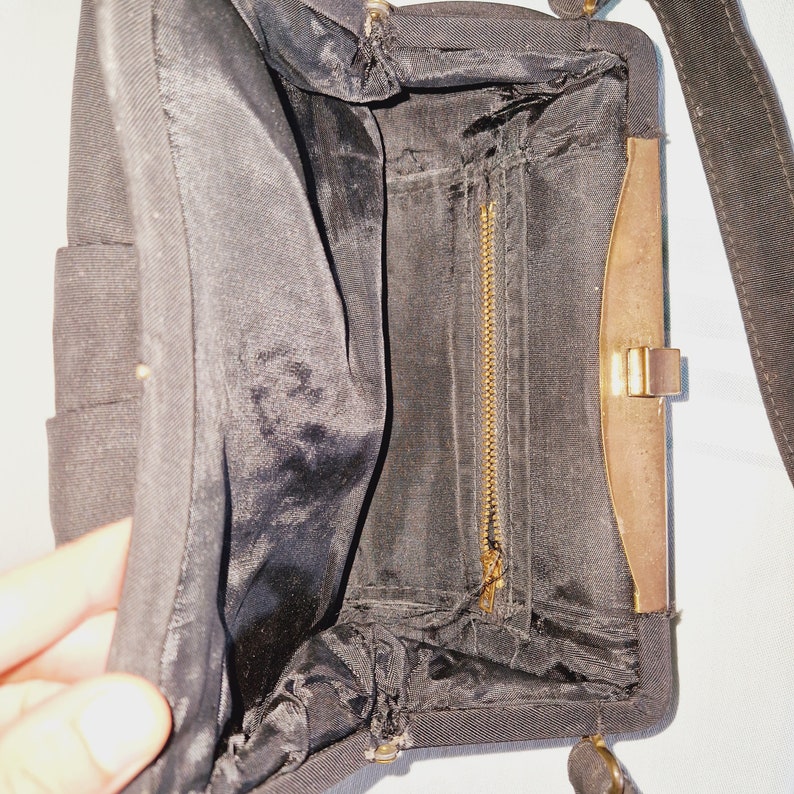 40s Vintage Original Wristlet Black Handbag With Art Deco Copper Clasp ...