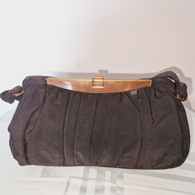 40s Vintage Original Wristlet Black Handbag With Art Deco Copper Clasp ...