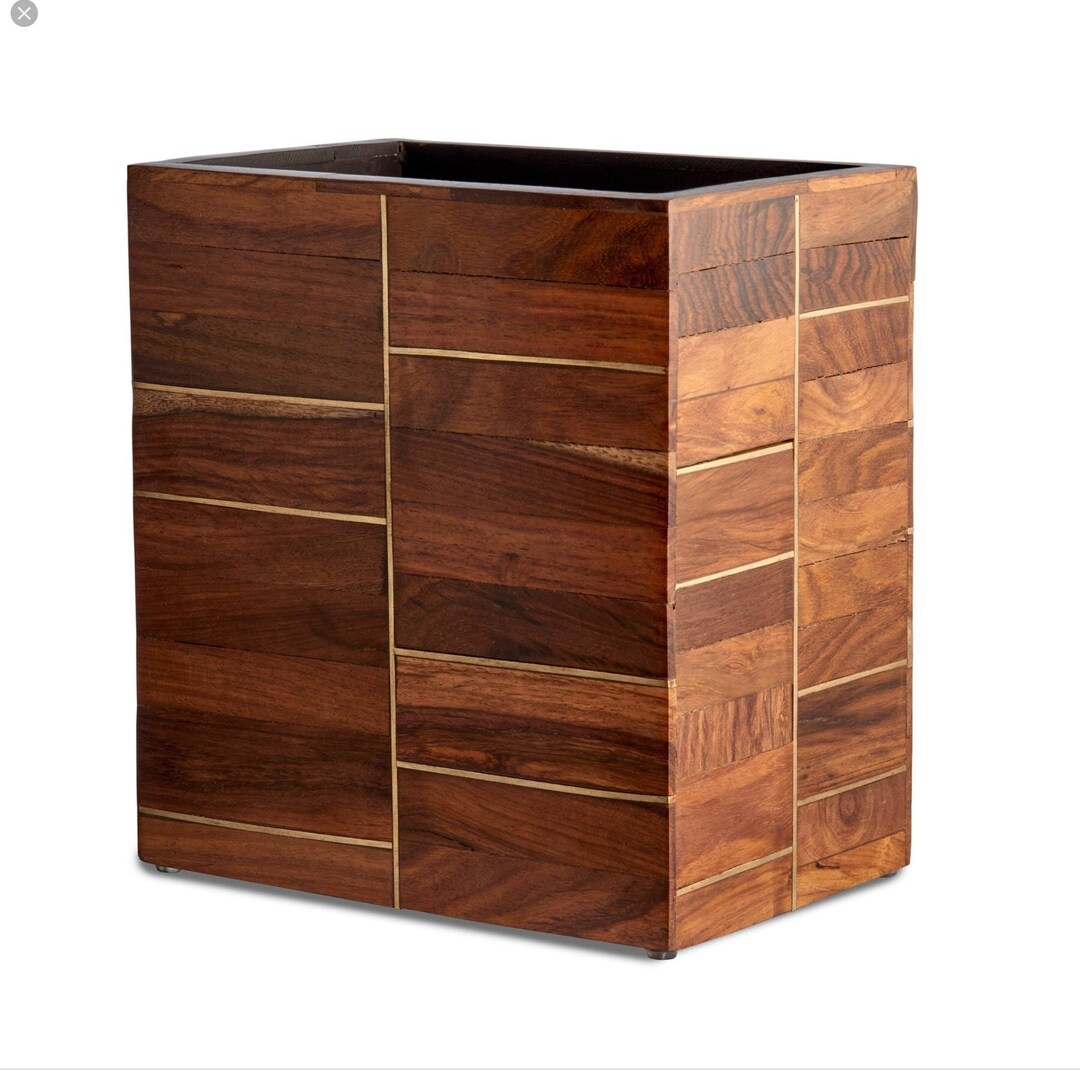 Kassatex “ Melrose” Waste Basket & Box in Rosewood/brass Inlay - SOLD ...