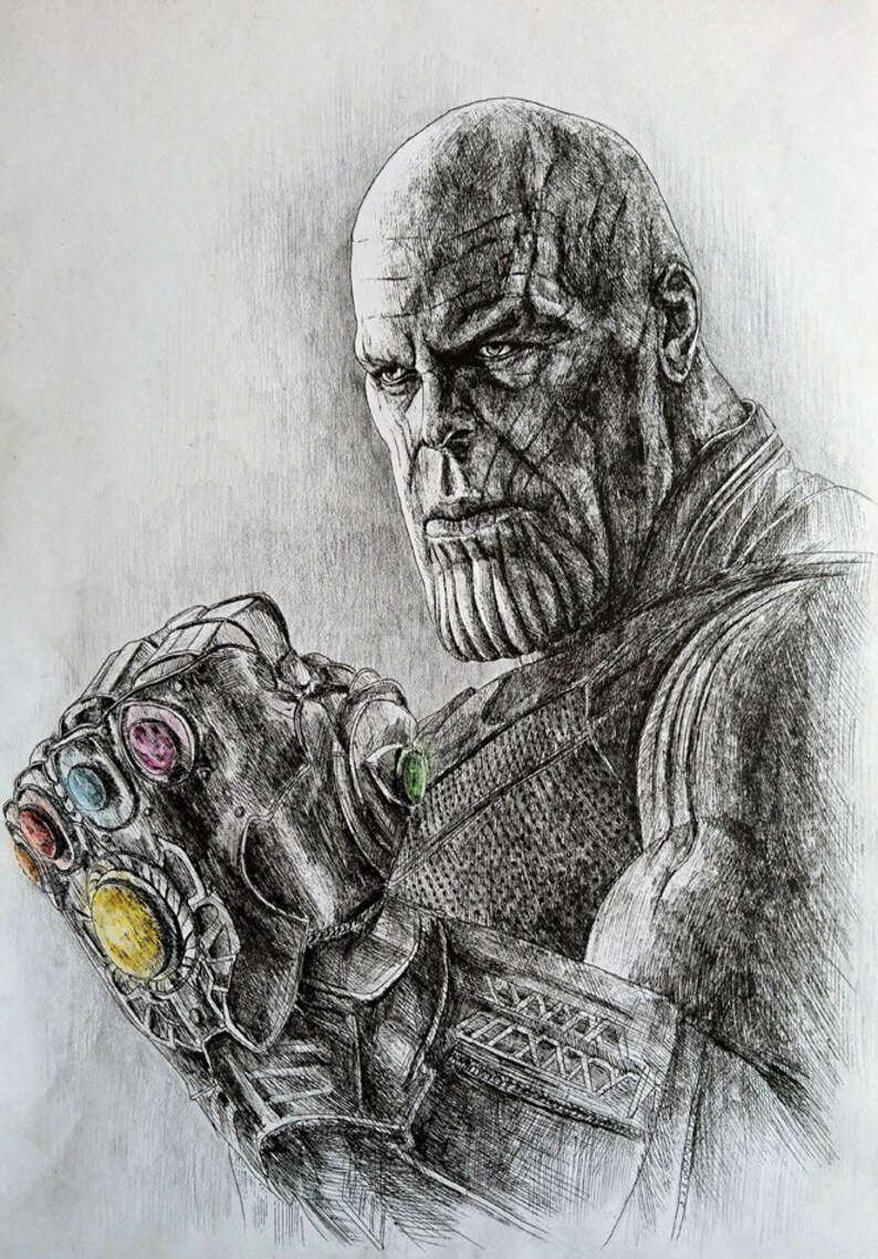 Thanos. Avengers Infinity War. Poster, Art Print, Original Drawing, Fan ...