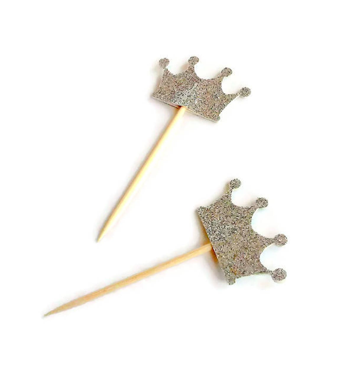 Prince / Princess Crown Silver Glitter Cupcake Toppers Party - Etsy