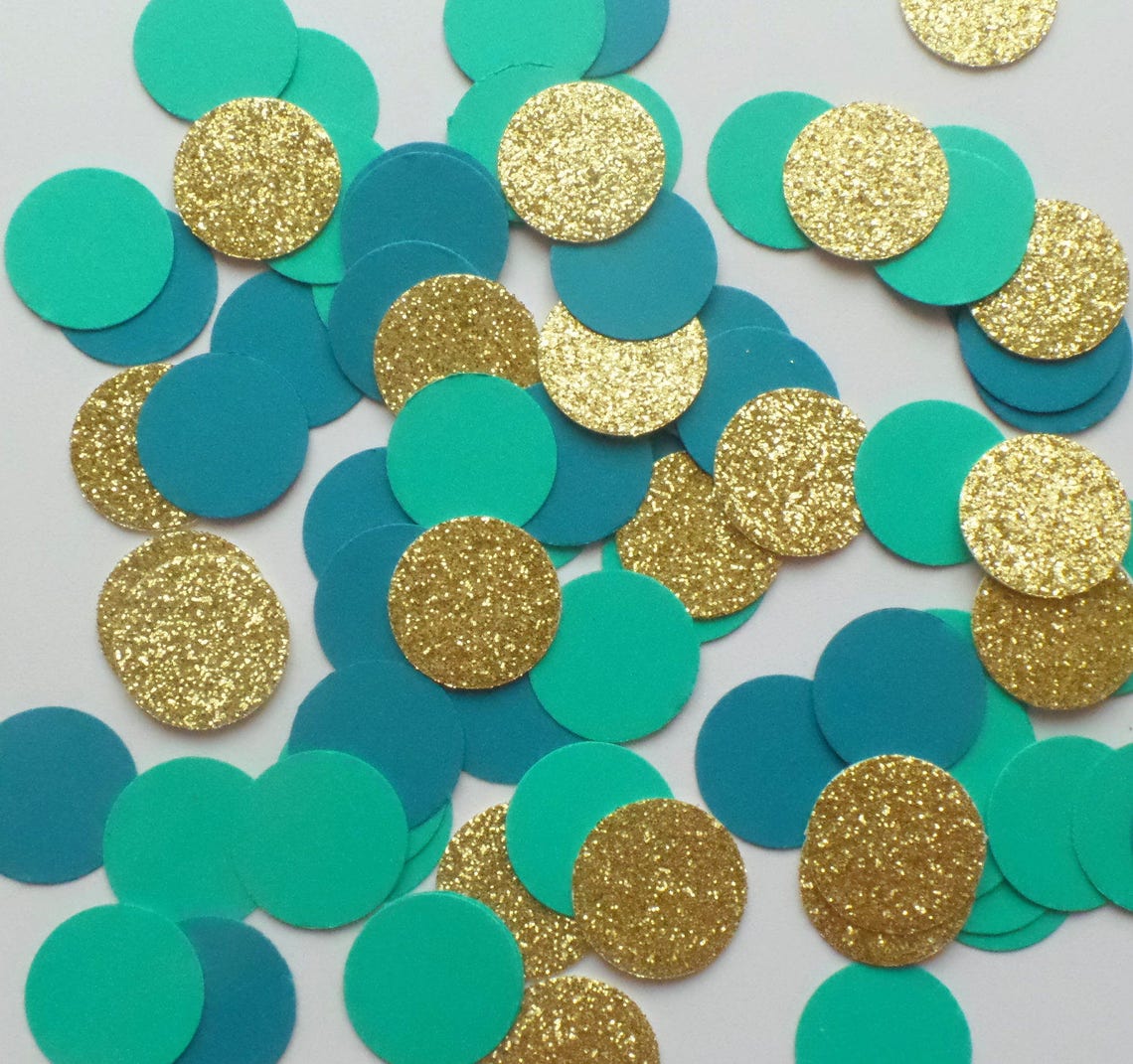 Blue Green and Gold Glitter Circle Confetti 5/8 250 | Etsy