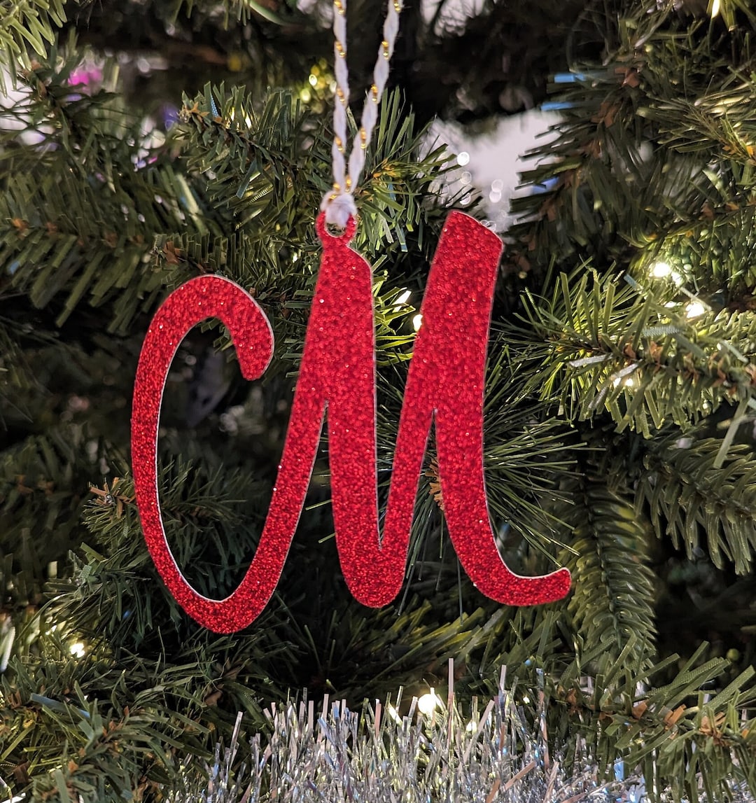 Cursive Letter Tag - Glitter Initial Letter Tag - Christmas Stocking ...