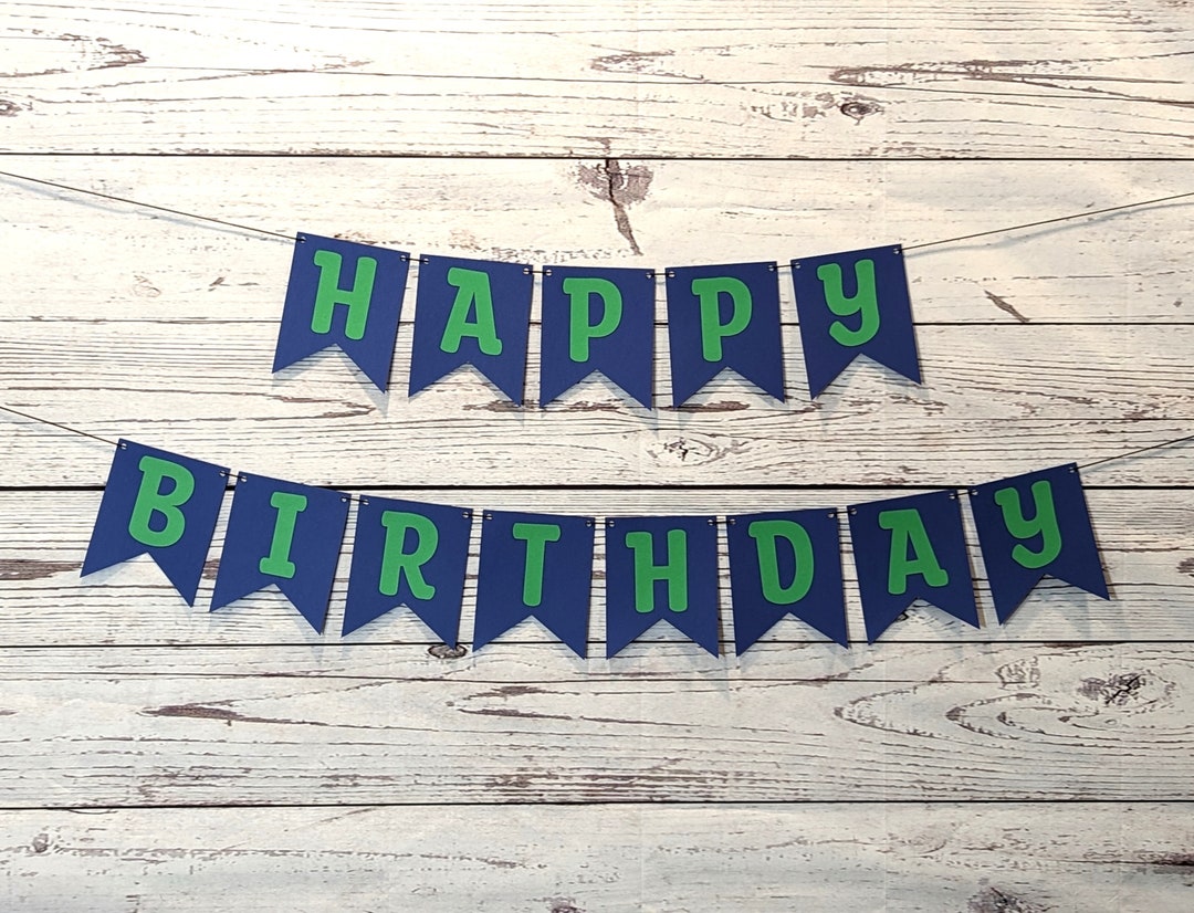 Navy Blue and Green Happy Birthday Banner - Loch Ness Monster - Marine ...