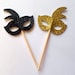 Black and Gold Mardi Gras Mask Cupcake Toppers - Set of 12+ Masquerade ...