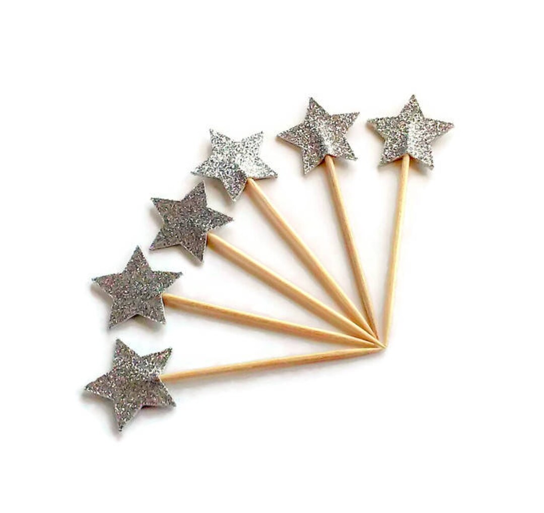 Silver Star Cupcake Toppers - Set of 12+ Twinkle Twinkle Little Star ...