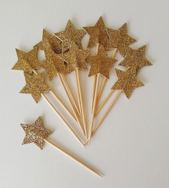Gold Star Cupcake Toppers Set of 12 Twinkle Twinkle Little | Etsy