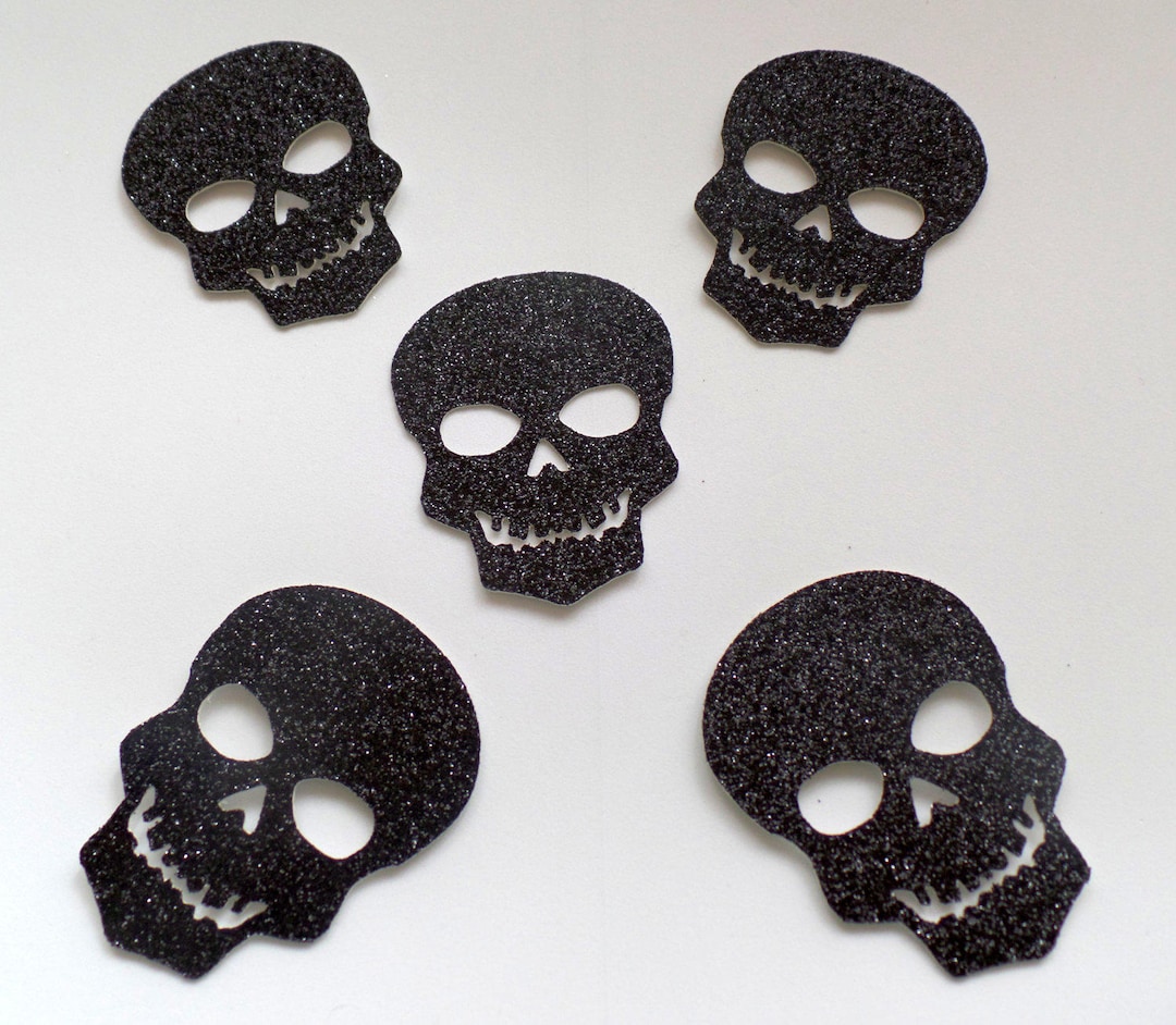 2" Skull Confetti (30 Pieces) Black Glitter - Skull Table Decorations ...