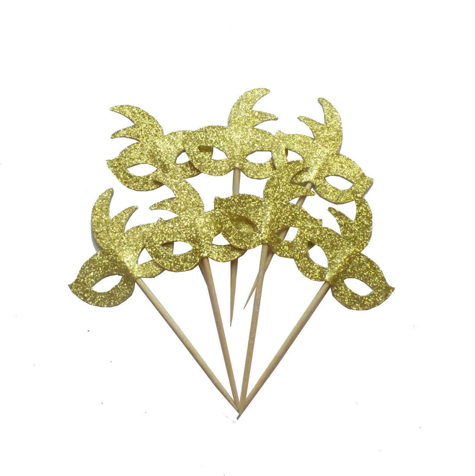 Gold Mardi Gras Mask Cupcake Toppers - Set of 12+ Masquerade Party ...