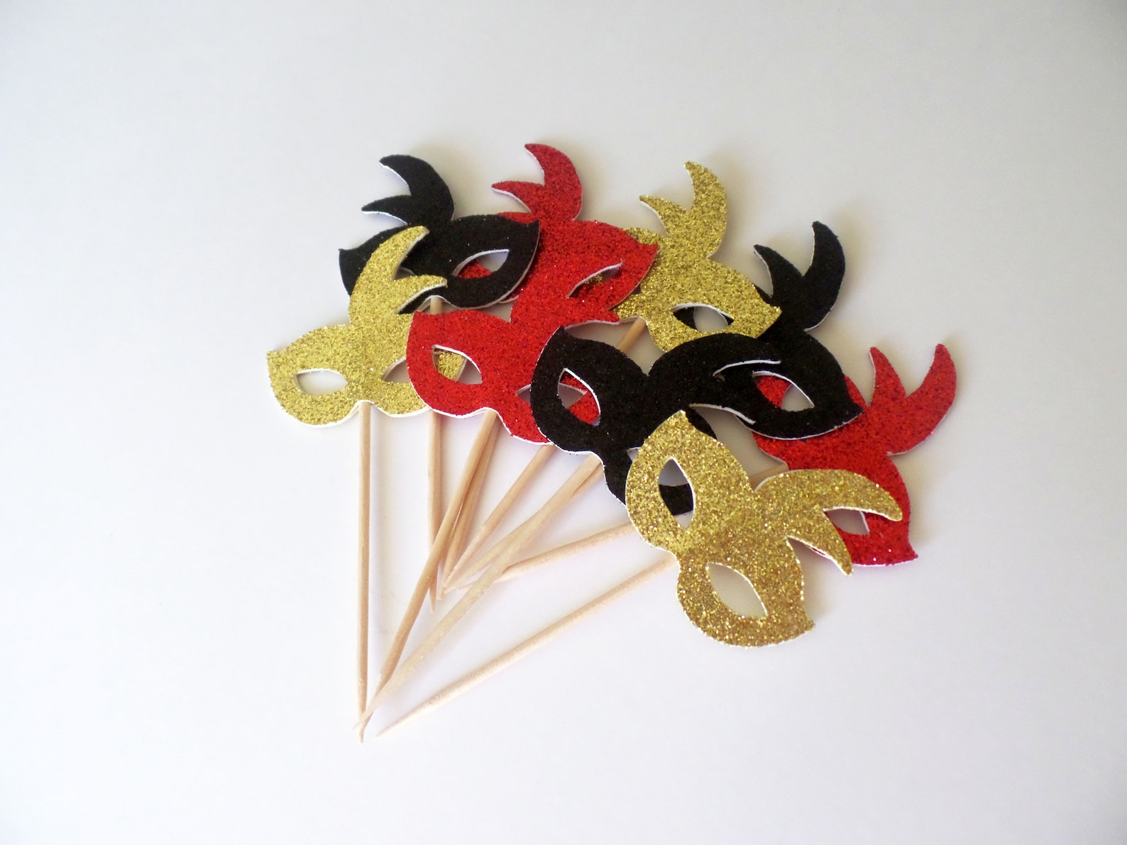 Red Black and Gold Mardi Gras Mask Cupcake Toppers Set of | Etsy