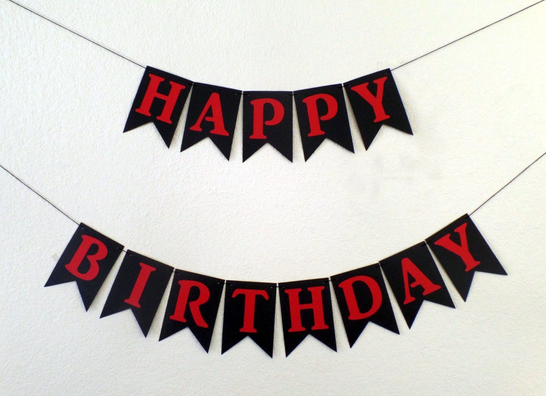 Red and Black Happy Birthday Banner - Man Birthday, Black and Red Theme ...