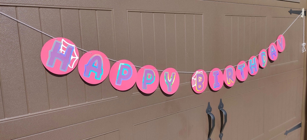 Spider Web Pink and Purple Happy Birthday Banner - Spider Party ...