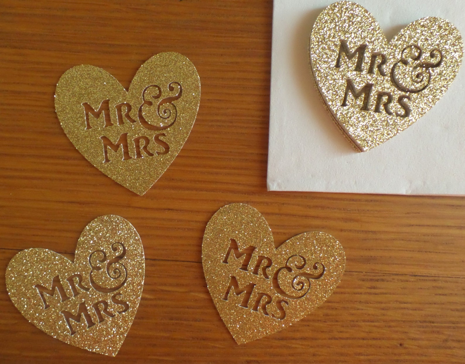 2 Mr & Mrs Heart Confetti Gold Glitter 30 Pieces Die Cut Country ...
